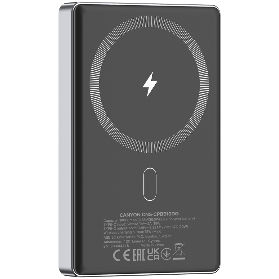 CANYON OnPower 510 Slim Magnetic Power Bank 10000mAh PD20W - Tamno Siva ...